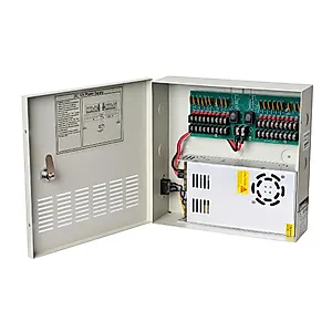 EVERSECU 18 Channel DC12V 30 Amp Reset Fuse CCTV DC Distributed Power Box with AC Plug and Lock for Security Cameras, DVRs, CCTV Power Supply