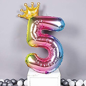 Number 5 Balloon,Children's Birthday Party Decorative Balloons, Digital Crown Aluminum Balloons (5)