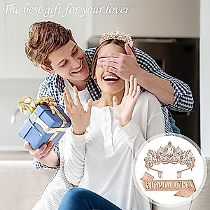 Tihebax Birthday Crown Rose Gold Crystal Tiara Birthday Queen Sash Birthday Headband Crowns for Women Birthday Queen Series Party Gift Halloween Cosplay Rhinestone Headbands(Rose Gold)