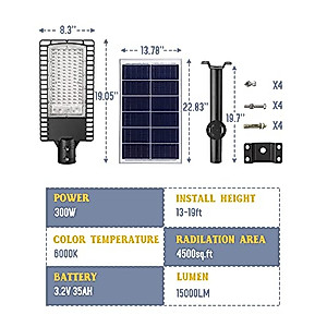 Favorwe Solar Street Lights Outdoor 450W - 32500 Lumens LED Street Light Waterproof Solar Dusk to Dawn Powered with Remote Control Solar Street Light for Parking Lot, Yard, Garden, Patio, Stadium