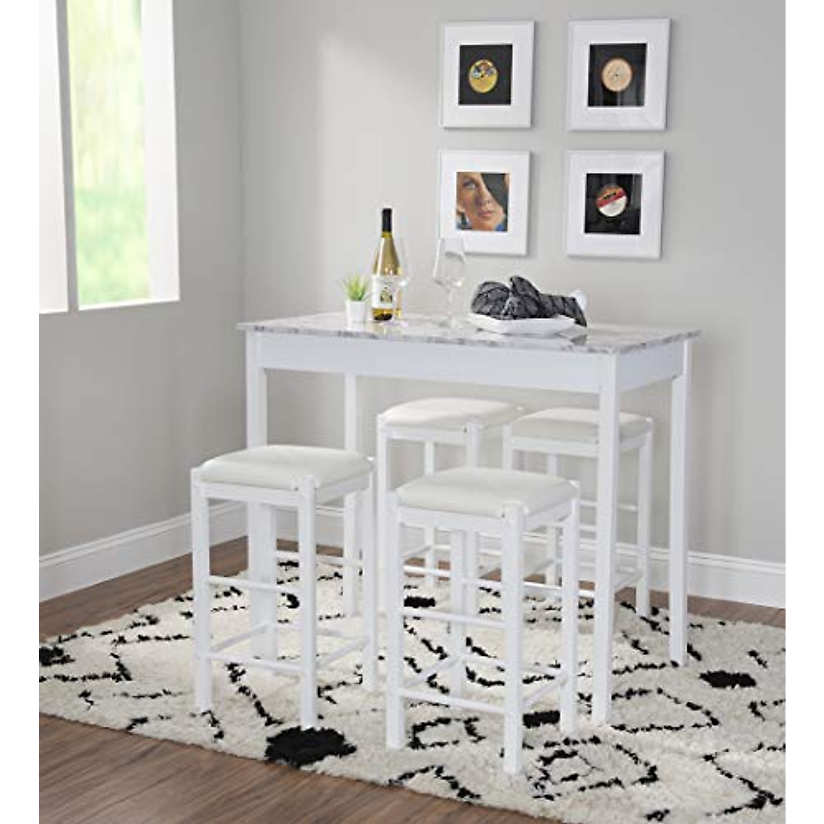 Linon White 3 Piece Faux Marble Tavern Set