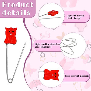 30 Pieces Baby Safety Diaper Pin with Plastic Head Animal Pattern 2.4 Inch Stainless Steel Kids Newborn Safety Pin with Lock Buckle, Random Patterns