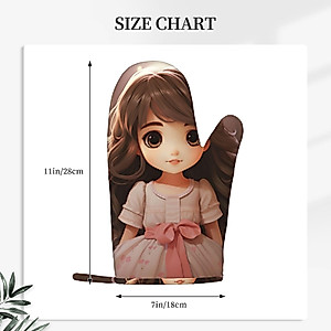 Cute Little Girl Printed Oven Mitts Heat Resistant Oven Gloves Non-Slip Silicone Kitchen Gloves for Cooking Baking BBQ Gloves 1 Pair