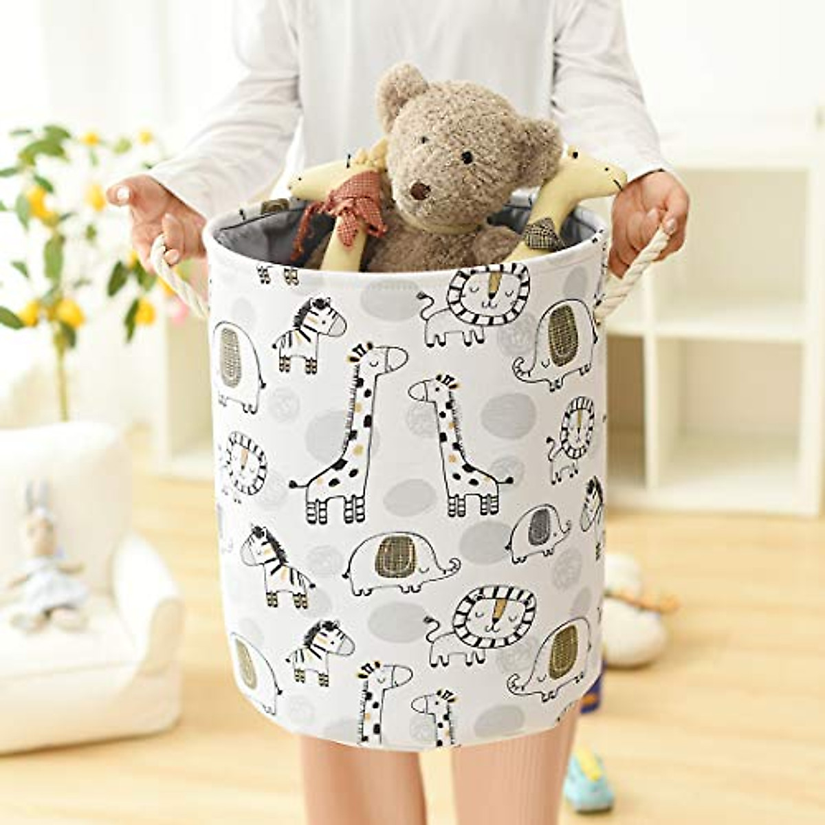 INough Baby Hamper Kids Laundry Basket, Laundry Hamper for Nursery Boys, Kids Storage Basket Safari Nursery Room Decor Clothes Hamper with Drawstring Closure Kids Hamper for Toddler Toys (Giraffe)