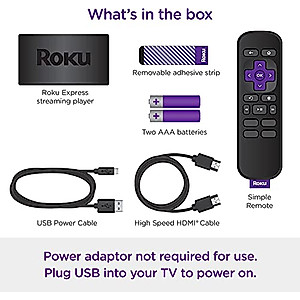 Roku Express (New) | HD Roku Streaming Device with Simple Remote (no TV Controls), Free & Live TV, Includes Cleaning Cloth and Carrying Pouch