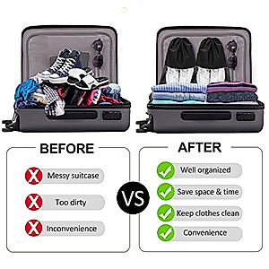 YAMIU 12PCS Shoe Bags for Travel - Large Dustproof Drawstring Shoes Pouch Packing Organizers for Men & Women, Black