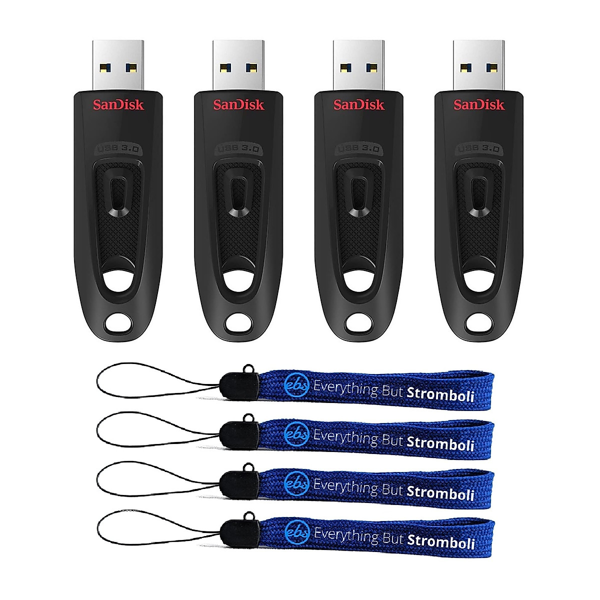 SanDisk Ultra USB 3.0 Flash Drive 64GB 4 Pack Bundle with (4) Everything But Stromboli Lanyards