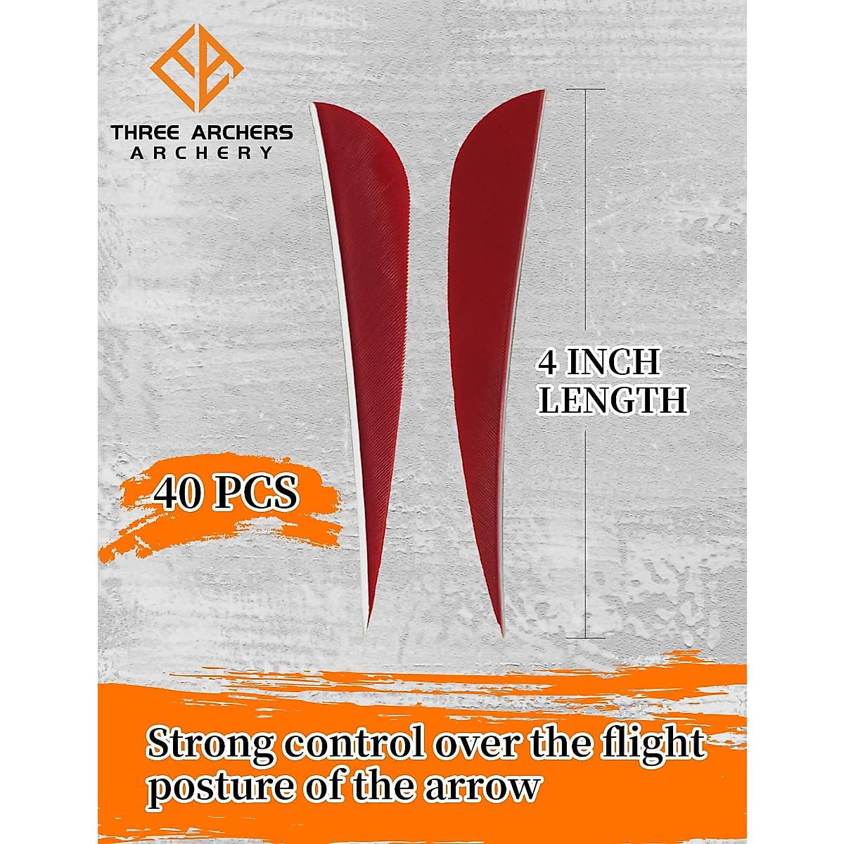 THREE ARCHERS 40 PK Arrow Feather Fletching 4” Nature Turkey Feather for Archery DIY Arrows (red)