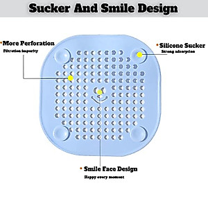 4 PCS Shower Drain Hair Catcher with Large Sucker - Upgrade Smile Face Design, Large Square Silicone Shower Drain Cover Suit for Bathtub, Bathroom, Sink, Tub, and Kitchen (Black&White&Pink&Blue)