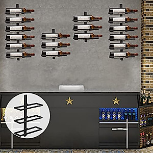 YALINKA Wall Mounted Wine Rack Holds 12 Bottles, Adjustable Separable Black Metal Hanging Wine Bottle Holder Holds 6 Bottles, Liquor Bottle Display Shelf for Kitchen Pantry Bar Wine Cellar