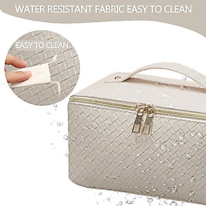BAKLUCK Travel Large Capacity Cosmetic Bag with Compartment Waterproof PU Leather Makeup Bag for Women and Girl Travel Bathroom Portable Checkered Beige