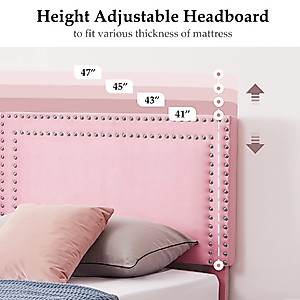 VECELO Twin Size Platform Bed Frame with Height Adjustable Upholstered Headboard, Modern Mattress Foundation,Strong Wood Slat Support, No Box Spring Needed, Easy Assembly