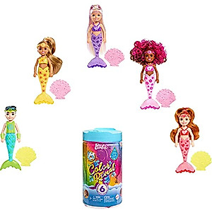 Barbie Color Reveal Rainbow Mermaid Series Chelsea Doll with 6 Surprises, Color Change and Accessories