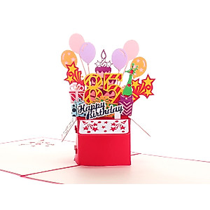 iGifts And Cards Happy 85th Birthday Red Party Box 3D Pop Up Greeting Card - 85th Birthday Gifts For Women, Men, Awesome Eight-Five Bday Presents, 85 Year Old Celebration, Milestone For Husband, Wife