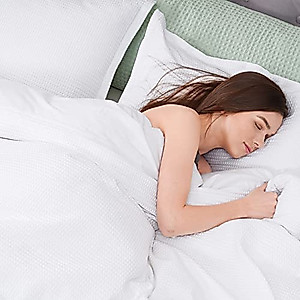PHF Cotton Waffle Duvet Cover Queen Size, Ultra Soft Cotton Blend Comforter Cover Set, Comfy Breathable and Decorative Duver Cover Set with Pillow Shams Bedding Collection, 90"x90", White