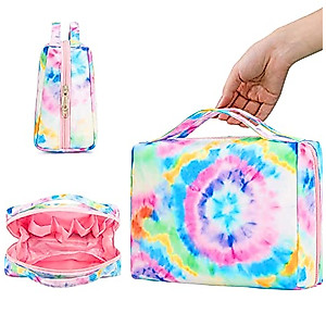 Bluboon Toiletry Bag Travel Makeup Bag Portable Cosmetic Bag Organizer for Women and Girls (Tie Dye Blue)