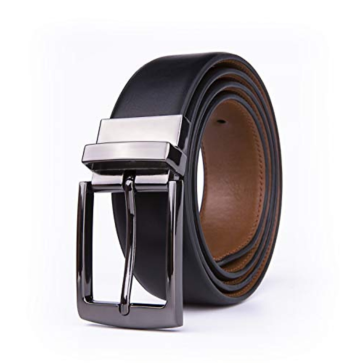 Axesoria Men's Vegan Reversible Belt Gunmetal Buckle Black/Tan 36/38