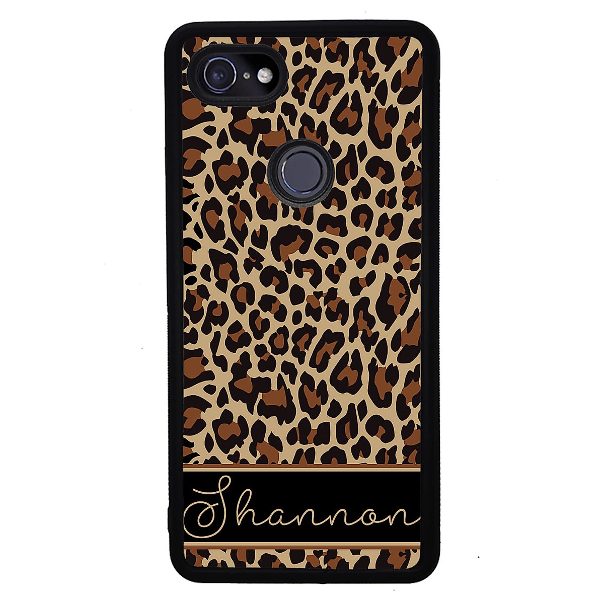 Leopard Animal Skin Personalized Black Rubber Phone Case Compatible With Google Pixel 8 Pro, 8a, 8, 7a, 7, Pixel 7 Pro, 6a, Pixel 6 Pro, 6, 5, 4a 5G, 4a 4G, 4, 4 XL, 3a, 3a XL, 3, 3 XL, 2 XL, 2