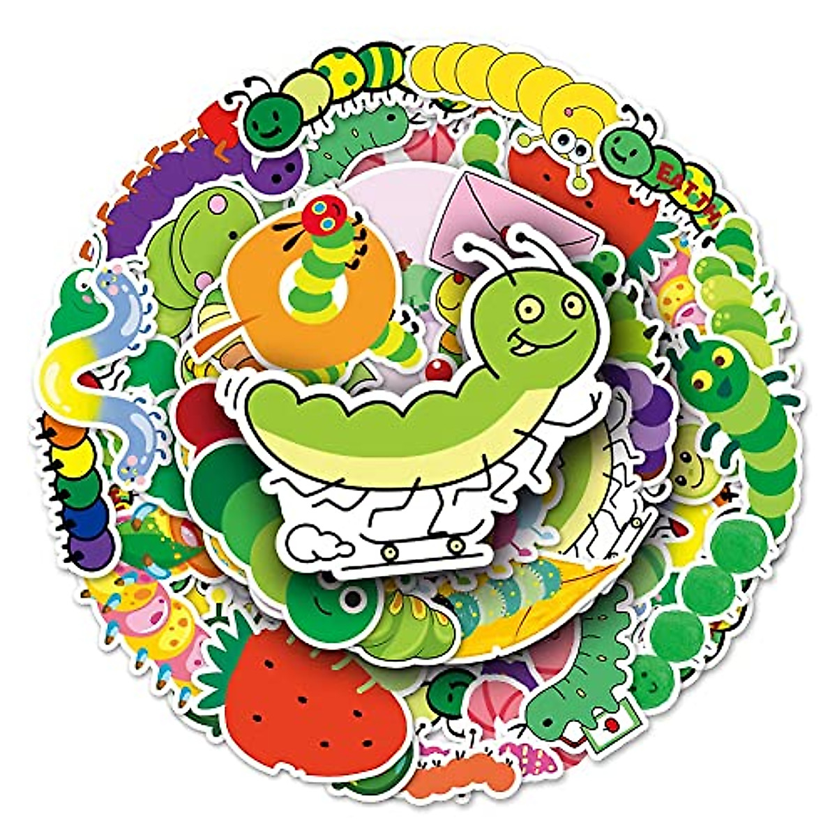 Caterpillar Stickers |50Pcs Caterpillar Waterproof Vinyl Decals for Water Bottles Bicycle Laptop Refrigerator Luggage Computer Mobile Phone Skateboard Bike Décor