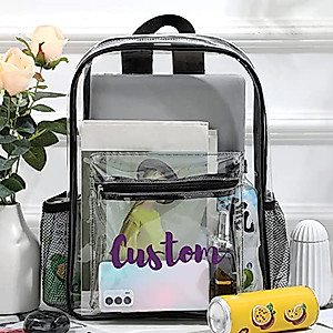 Personalized Clear Backpack Custom Name Clear Bookbag Customized Colorful Text, PVC Heavy Duty Transparent Backpack, Gifts