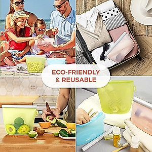 ZOMCHI Silicone Reusable Food Storage Bags, Leakproof Reusable Sandwich Containers, Snack Bags, Microwave Dishwasher Oven Freezer Safe, Food Grade Storage Bag for Meal Prep,Cereal,Fruit, 3 Pack, 33.82oz