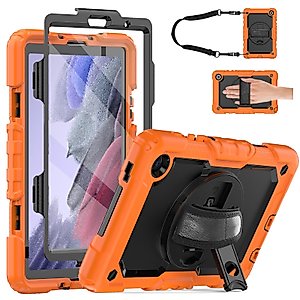 Whmeolyo Samsung Galaxy Tab A7 Lite Case 8.7 (2021),Shockproof Rugged Kids Case with Screen Protector/Pencil Holder/Kickstand [Hand & Shoulder Strap] for Galaxy Tab A7 Lite SM-T220/T225/T227,Orange