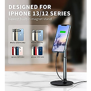 Magnetic Desk Phone Stand for iPhone 14/13/12 - Phone Holder Dock with 360°Rotation, Height&Tilt Adjustable for Office/Home Compatible with iPhone 14 Plus 13 12/13 12 Mini/13 12 Pro Max,Mag-Safe Case