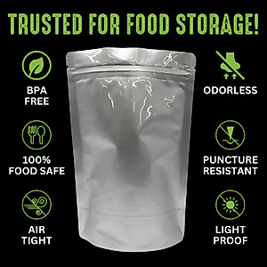 50 Mylar Bags for Food Storage, Airtight 7-Mil Thick Gusseted Zip Lock, Long Term, Reusable, Emergency Food Supply & Freeze Dryer Bags - 2 Quart 8x12 Inch