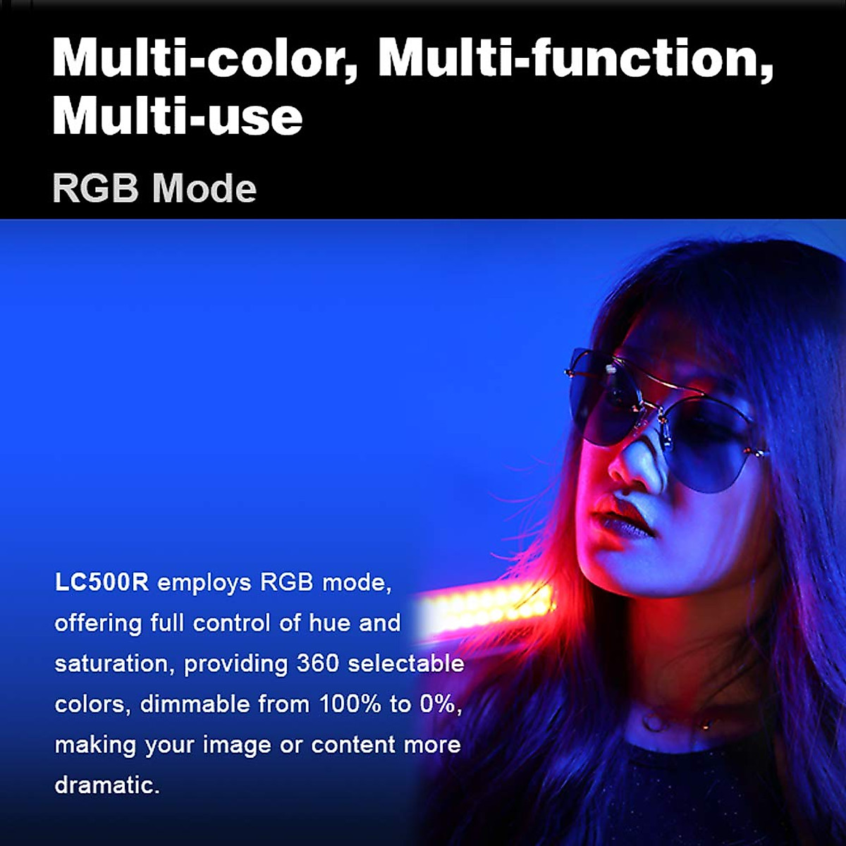 Godox LC500R RGB LED Light Stick, 2500K-8500K Adjustable, 360° Full Color, 14 FX Lighting Effects, CRI 96 TLC I98 Accurate Color, 0-100% Dimmable, Creative Music Mode