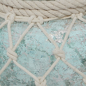 Deco 79 Glass Indoor Outdoor Candle Lantern Decorative Lantern Candle Holder with Rope Handle, Lantern 7" x 7" x 15", Blue