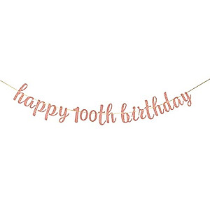 INNORU Glitter Happy 100th Birthday Banner - 100th Anniversary Sign Banner - Cheers to 100 Years Birthday Party Bunting Decorations Rose Gold