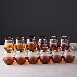 Efavormart 12 Pack - 14oz Clear Disposable Wine Glasses, Plastic Stemless Wine Tumbler with Gold Rim for Parties, Weddings, Picnics, Catered Events