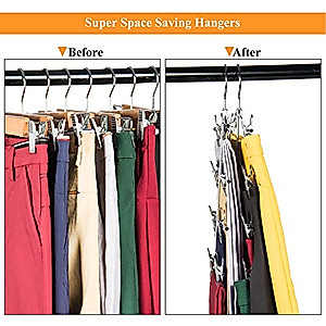 Frezon Multi Layer Pants Hangers, 4 Tier Skirt Hangers with Adjustable Clips, Non Slip Space Saving Closet Organizer Heavy Duty 360 Degree Swivel Hook, Great for Slack, Trouser, Jeans(Black)