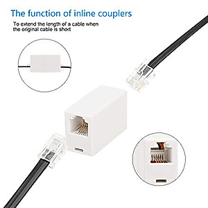 Uvital RJ11 6P4C Inline Coupler, Modular Female to Female Straight Telephone Extension Cable Cord Coupler Adapter Jack White(2 Pack)