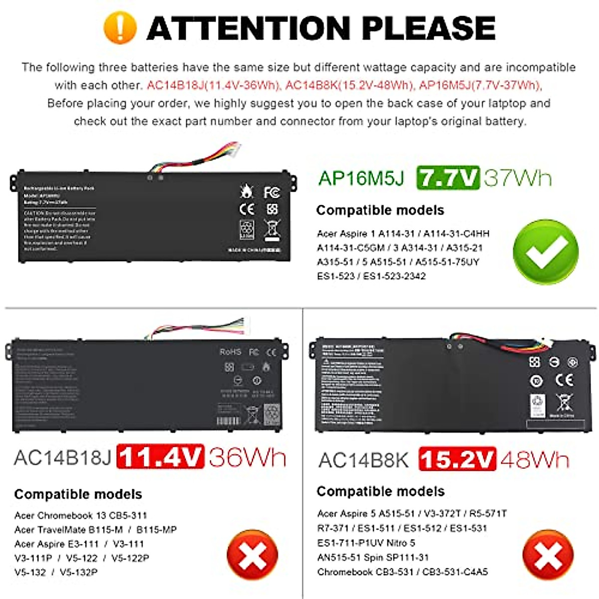 Fancy Buying AP16M5J Laptop Battery for Acer Aspire 1 A114-31 A114-32 Aspire 3 A314-31 A314-32 A314-41 A315-21 A315-21G A315-22 A315-31 A315-32 A315-33 A315-41 A315-51 A315-53 A315-53G 2ICP4/80/104