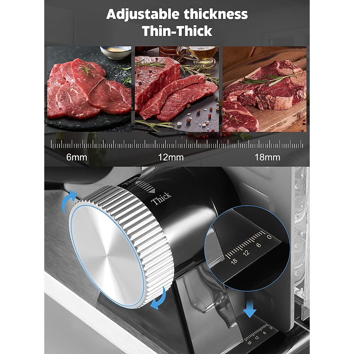 OSTBA APPLIANCE OSTBA Foldable Meat Slicer, Electric Deli Food Slicer with Food Tray, 0-18mm Adjustable Thickness Meat Slicer, Portable Collapsible Food Slicer with Stainless Steel Blades, Black