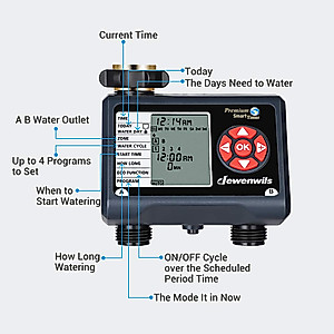 DEWENWILS Sprinkler Timer, Water Timer for Garden Hose, Programmable Hose Timer Automatic Faucet Watering Irrigation Timer for Yard Lawn, Manual Rain Delay Mode, Low Battery Warning