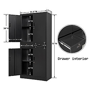 BESFUR Metal Storage Cabinet, Locking Storage Cabinet with Drawers and Adjustable Shelves for Garage, Office, Classroom- Black