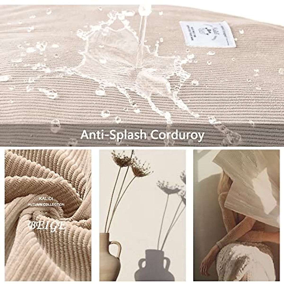 KALIDI Corduroy Tote Bag, Large Zipper Messenger Bag Shoulder Hobo Crossbody Bag Casual Work Colledge Shopping Women Beige