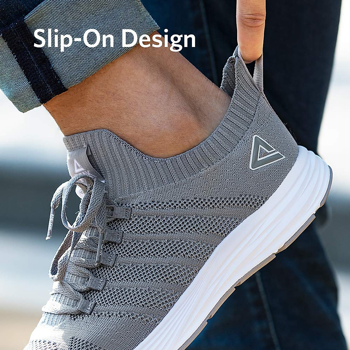 PEAK Mens Lightweight Walking Shoes Comfortable Slip On Sports Sneakers for Tennis, Gym, Running, Casual Workout Grey