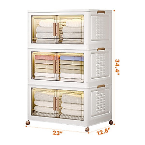 NLDD Storage Bins with Lids,78 Quart Plastic Bins with Lids,Large Closet Organizers, 3 Packs Collapsible Storage Bins with Wheels,Double Door Stackable Bins for Clothes,Home