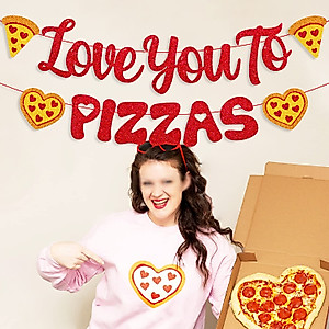 Love You To Pizzas Banner Valentine’s Day Pizzas Party Decoration NO DIY Pizza Theme Birthday Party Wedding Anniversary Baby Shower Bridal Shower Valentine Party Supplies