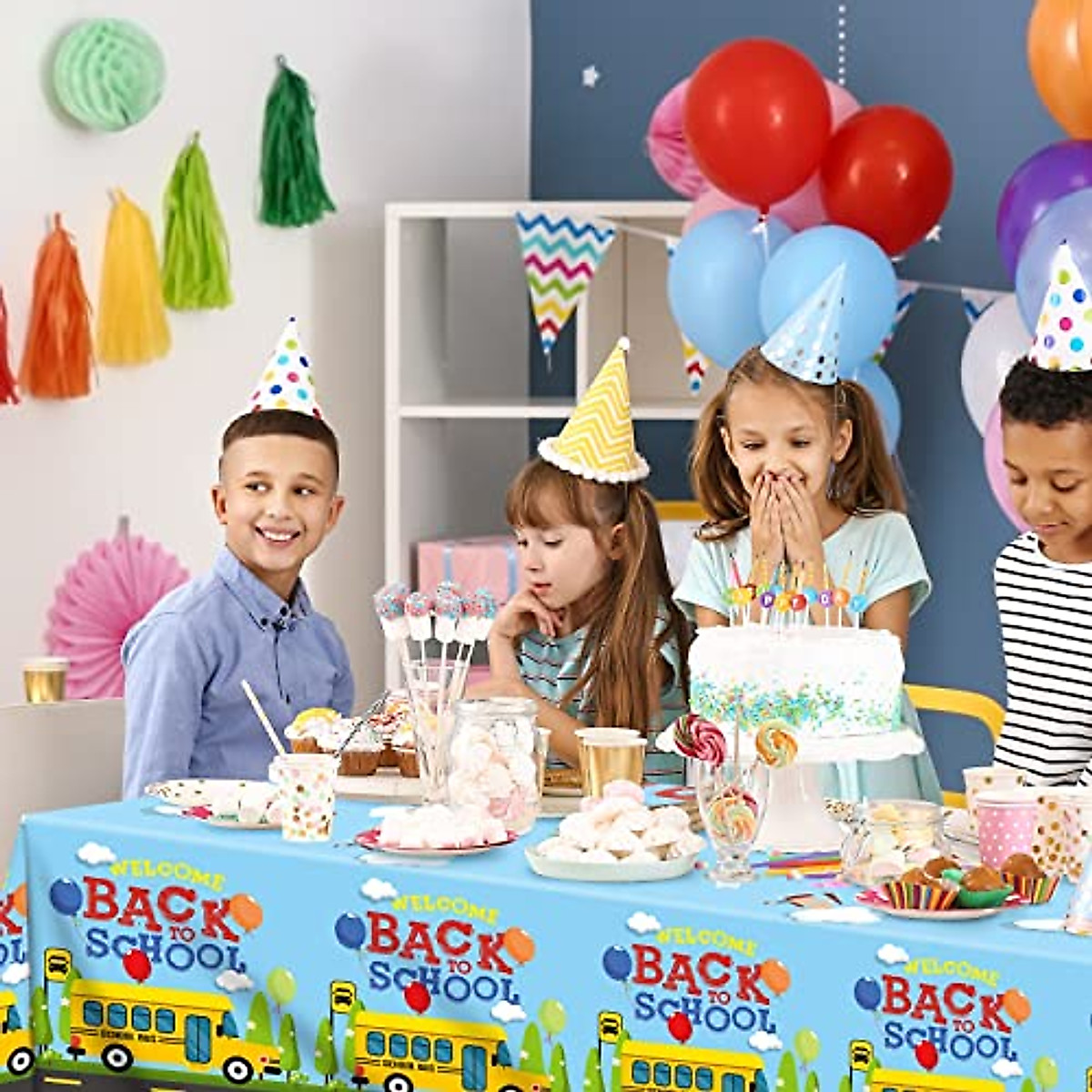 durony 2 Pieces Welcome Back to School Party Tablecloth Table Cover Waterproof First Day of School Plastic Tablecloth Durable Rectangle Table Cover for Party (108 x 54 Inches)