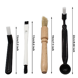Kyuionty Coffee Grinder Cleaning Brush, Espresso Machine Brush Kit Wood Handle & Natural Bristles Wood Dusting Espresso Brush Set with Spoon for Bean Grain Coffee Tool (Pack of 4)