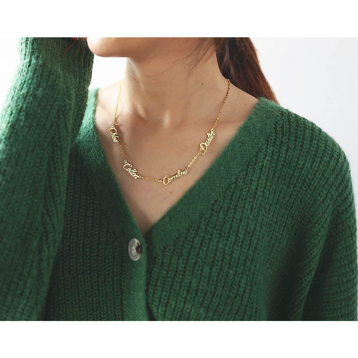 Aoloshow Personalized 4 Name Necklace Stainless Steel Custom Any Names Necklaces Jewelry for Womens New Mom Bridesmaids