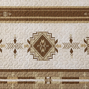 Paseo Road by HiEnd Accents Dakota Western Bedding 3 Piece Quilt Set with Pillow Shams, Full Queen Aztec Bedding Set, Brown Tribal Southwestern Bedding, Geometric Pattern Cotton Reversible Bed Set