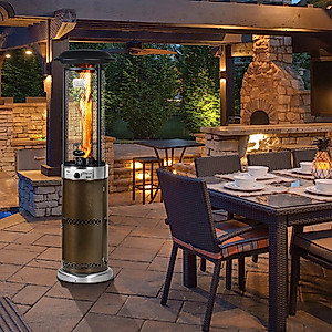 BALI OUTDOORS Patio Heater Floor-Standing Propane Commercial Patio Heater Outdoor 36,000 BTUs Gas Cylinder Heater Glass Tube Wheels Stainless Steel Base Round Reflector Shield Bronze