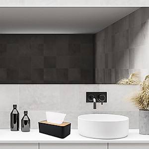 Tissue Box Cover,Tissue Holders,Tissue Box Holder for Bathrooms,Bamboo Cover Plate,Home and Office,9.7 * 5 * 3.6in (Black)