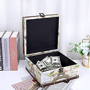 ELLDOO Treasure Chest Box with Latch, Wooden + PU Leather Storage Decorative Box for Jewelry Trinkets Collections, Antique Keepsakes box for Girls Women Gifts, Large