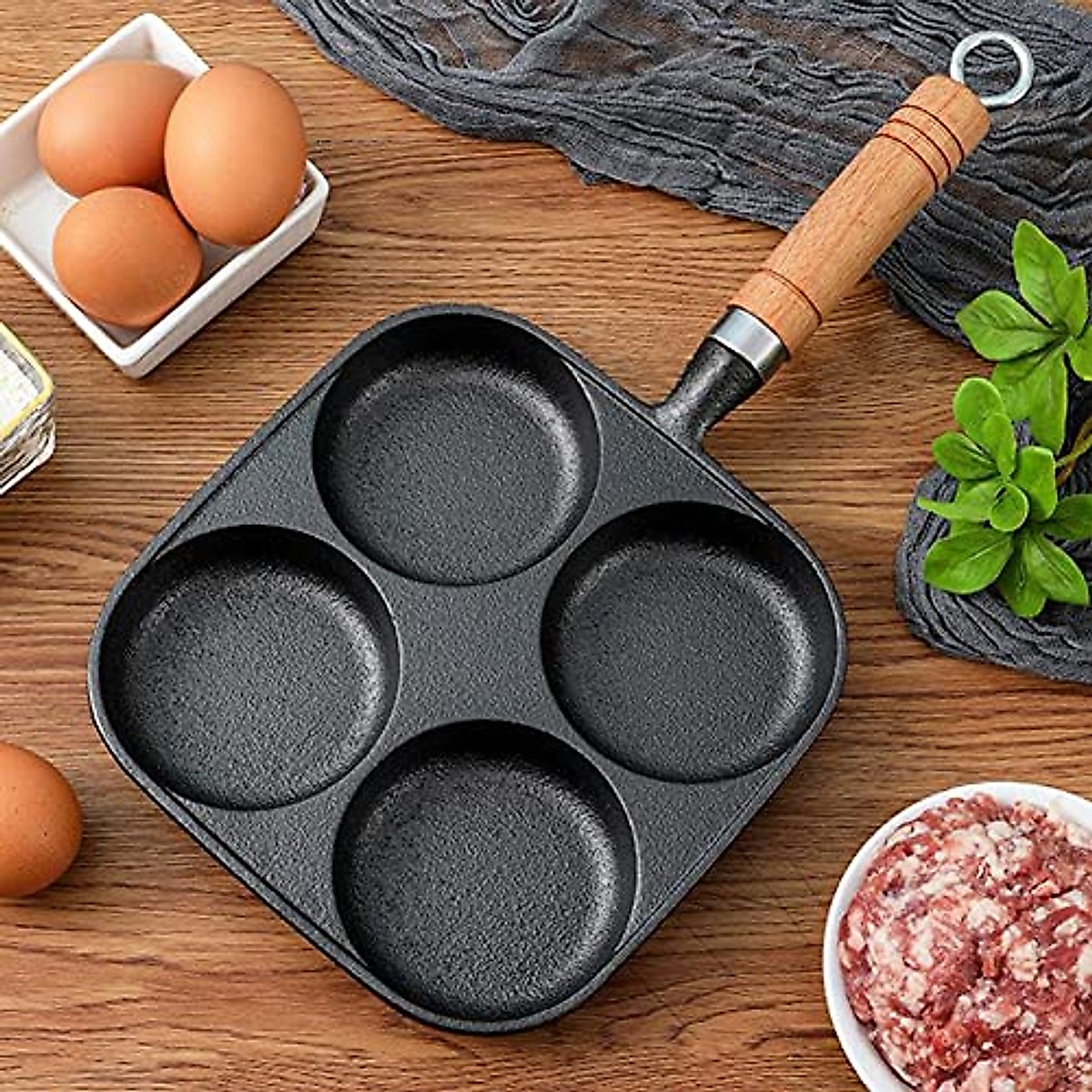 awrduol Uncoated 4 Cup Egg Frying Pan Thickened Egg Cooker Omelet Pan, Healthy Cast Iron Pancake Cooker for Breakfast, Gas Stove & Induction Compatible
